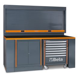 Workshop Workstation with Workbench, 7-Drawer Mobile Roller Cab, Two ...