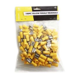 FEMALE TERMINALS 100PC YELLOW SEMI INSULATED 12-10 awg 6.3mm x 0.4mm ...