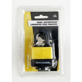 PADLOCK WATERPROOF LAMINATED 40mm 6mm SHACKLE WITH 2 KEYS - TOOLZONE ...