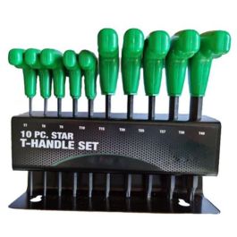 TORX STAR HEX KEYS T-HANDLE SET OF 10, T7 T8 T9 T10 T15 T20 T25 T27 T30 T40
