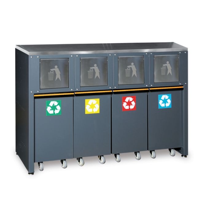 Fixed Sorted Waste Collection Module with Stainless Steel Worktop and 4 ...