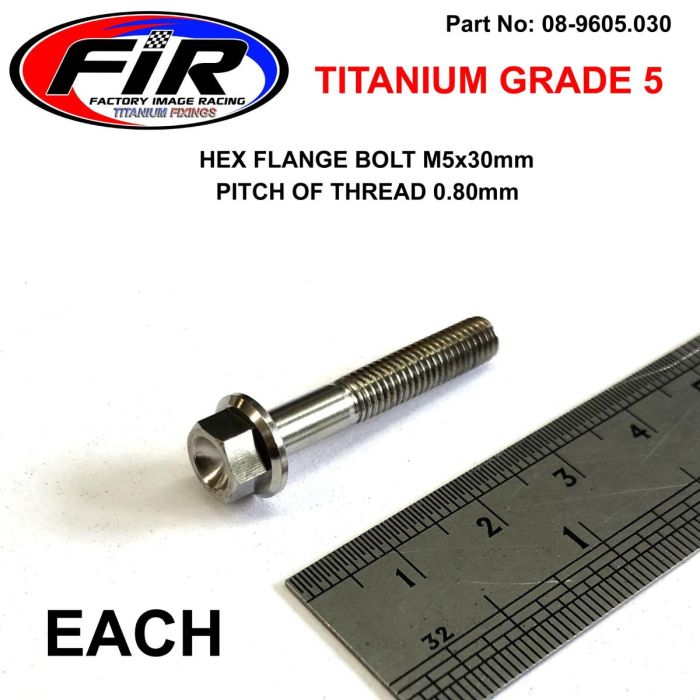 TITANIUM GR5 BOLT M5 x 30mm EACH, FLANGE OD: 9.90mm / HEX SIZE: 7mm ...